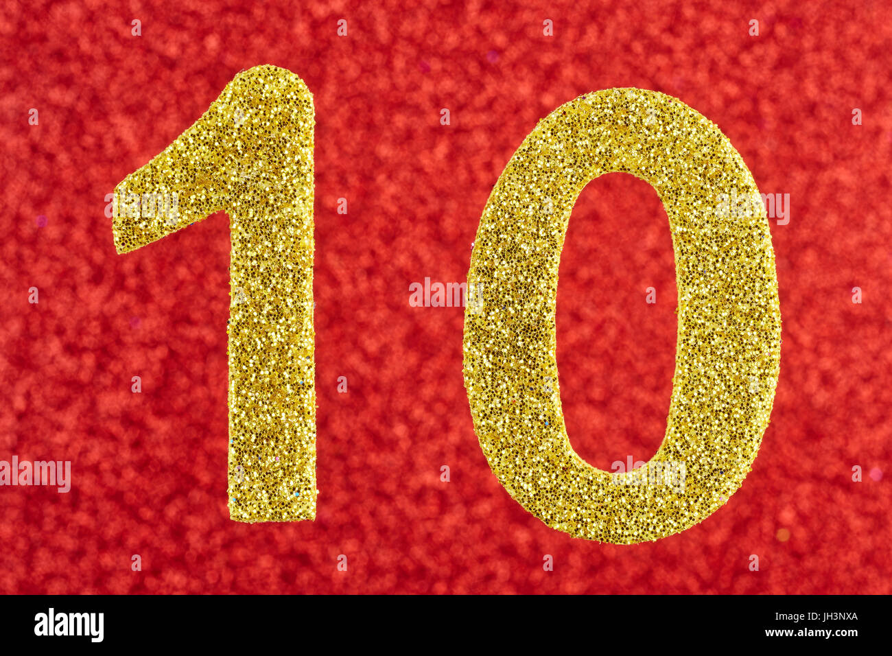 Number ten yellow color over a red background. Anniversary. Horizontal ...