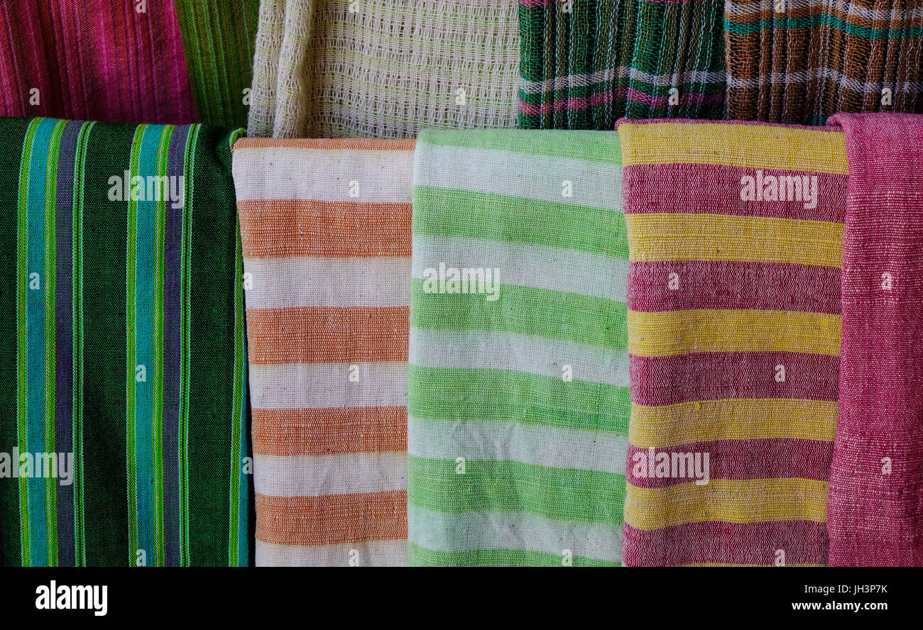 Colorful Burmese traditional textile for sale at the street market in ...
