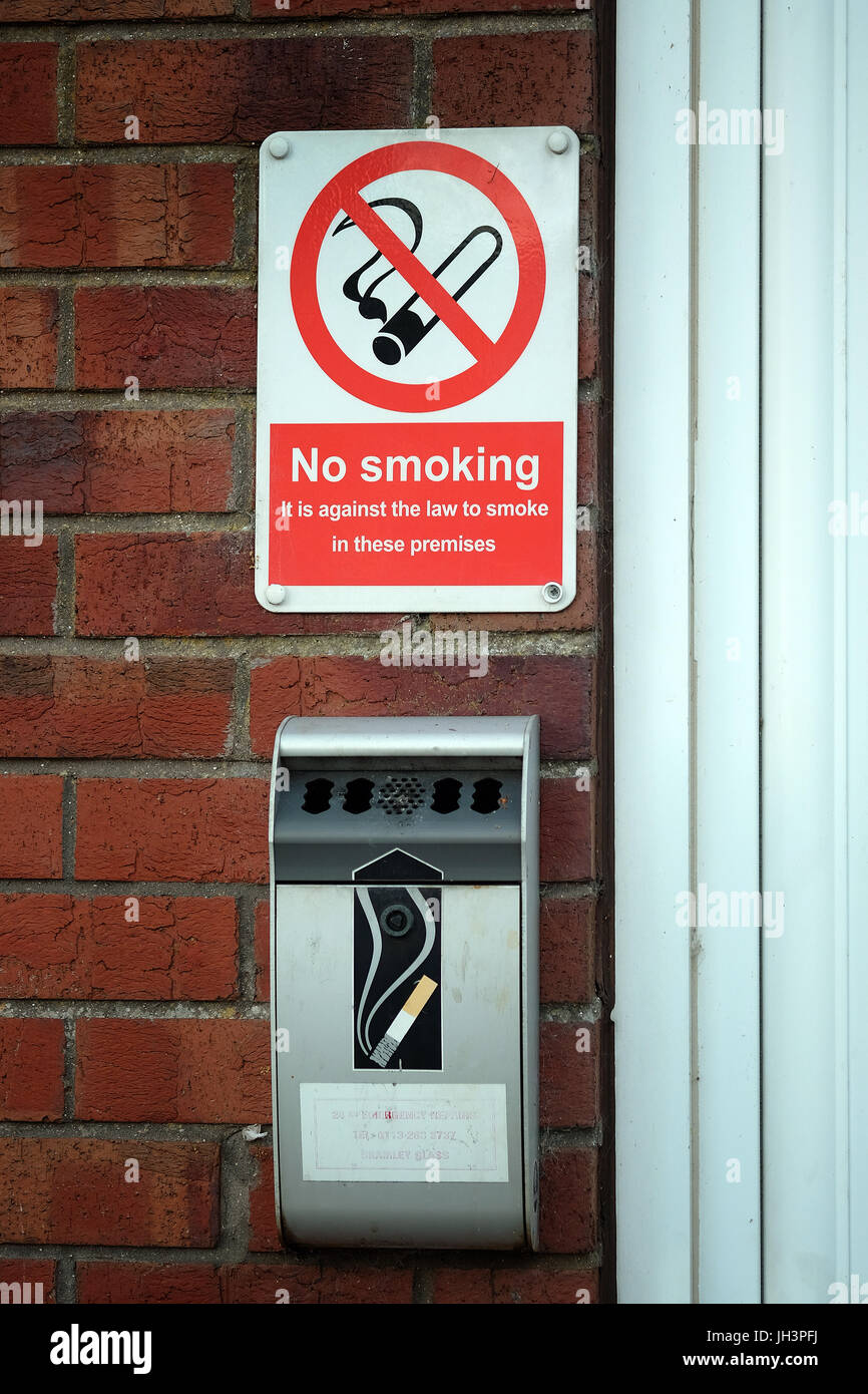 No smoking sign and receptacle for cigarettes Stock Photo - Alamy