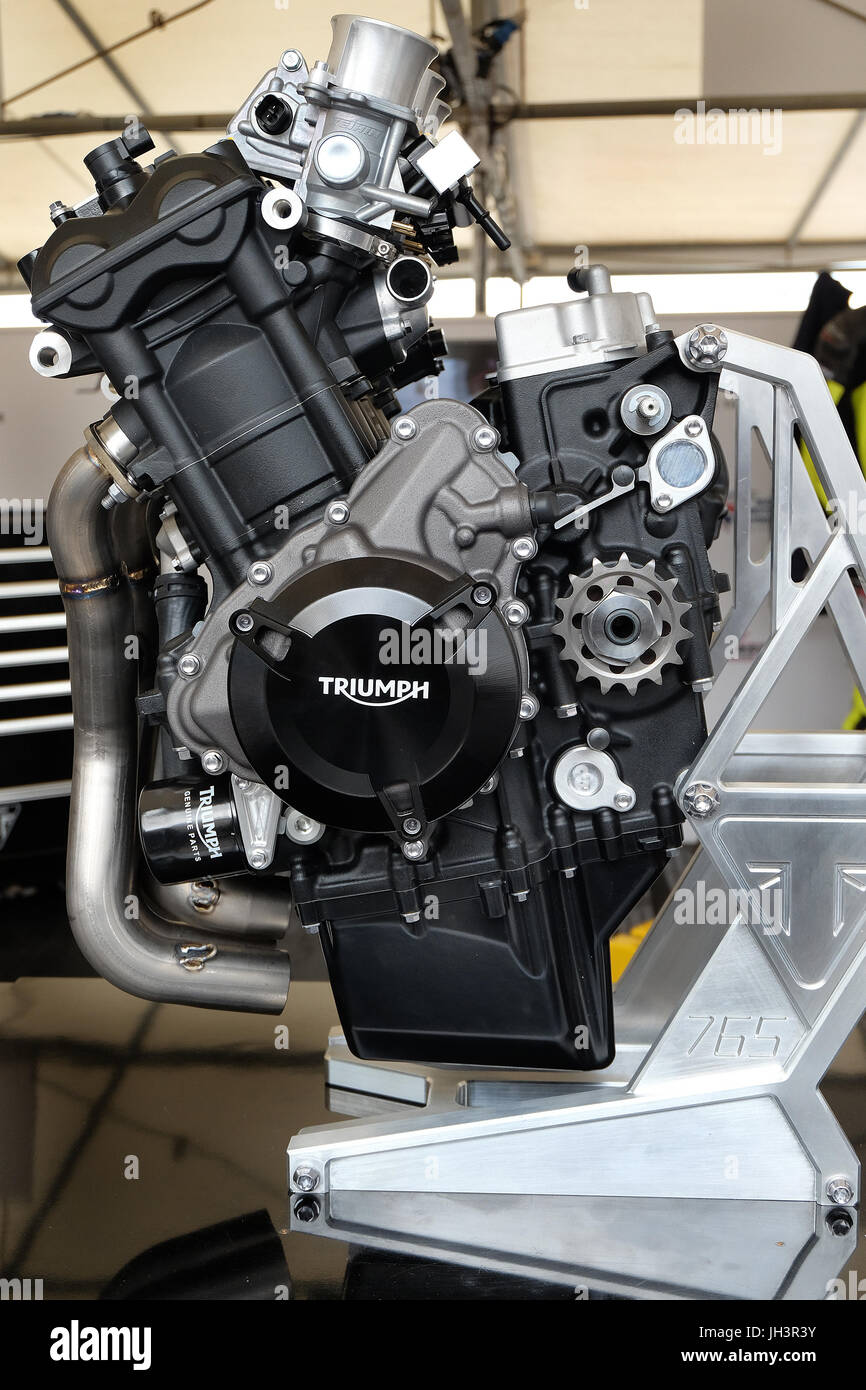 Modern high performance motorcycle engine on display stand Stock Photo ...