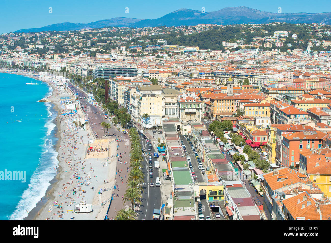 Panoramic view of the old city and the Promenade des Anglais, Nice ...