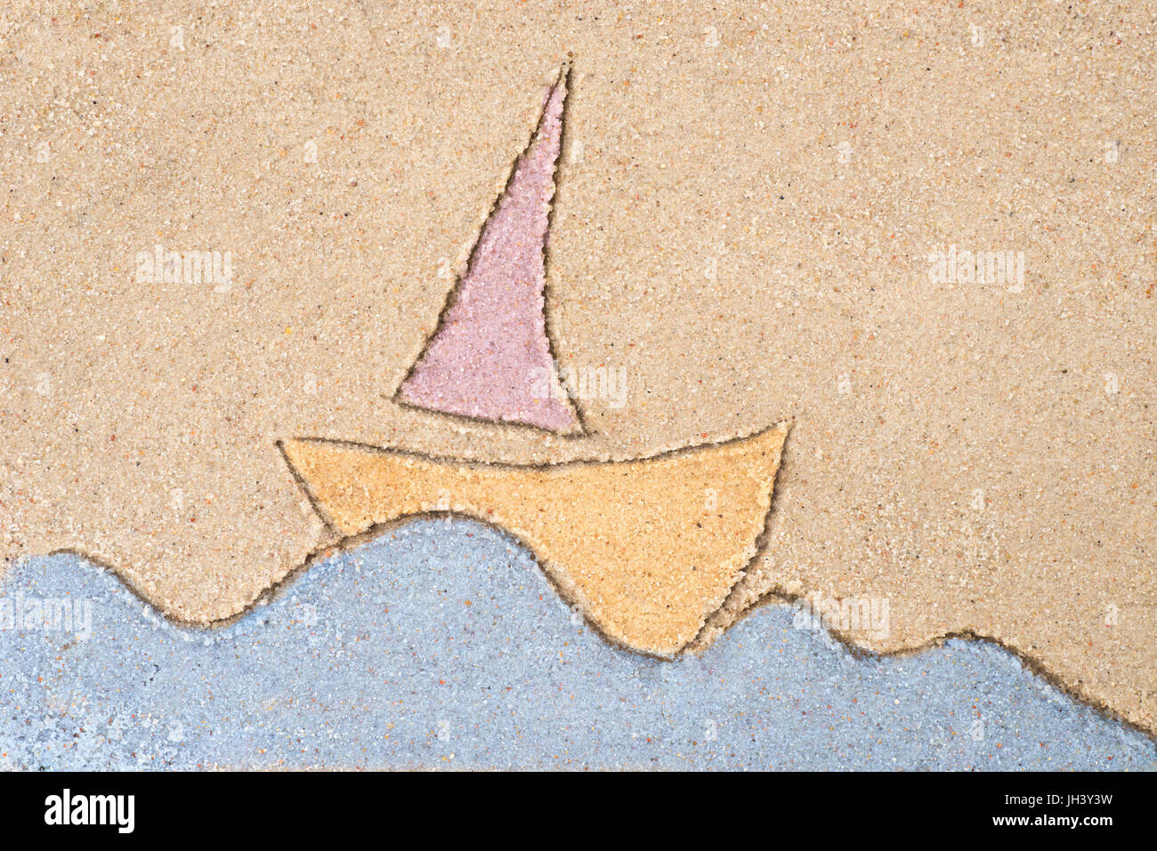 yacht drawing in sand background Stock Photo - Alamy