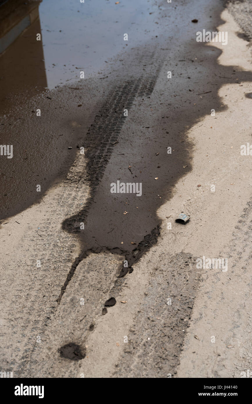 Background of Stagnant dirty rain water on roadside in Djibouti, East ...