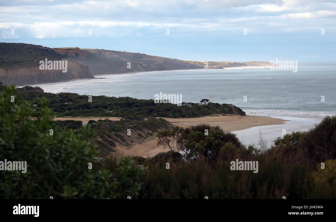 Anglesea, including the tidal river mouth, seen from a lookout above ...