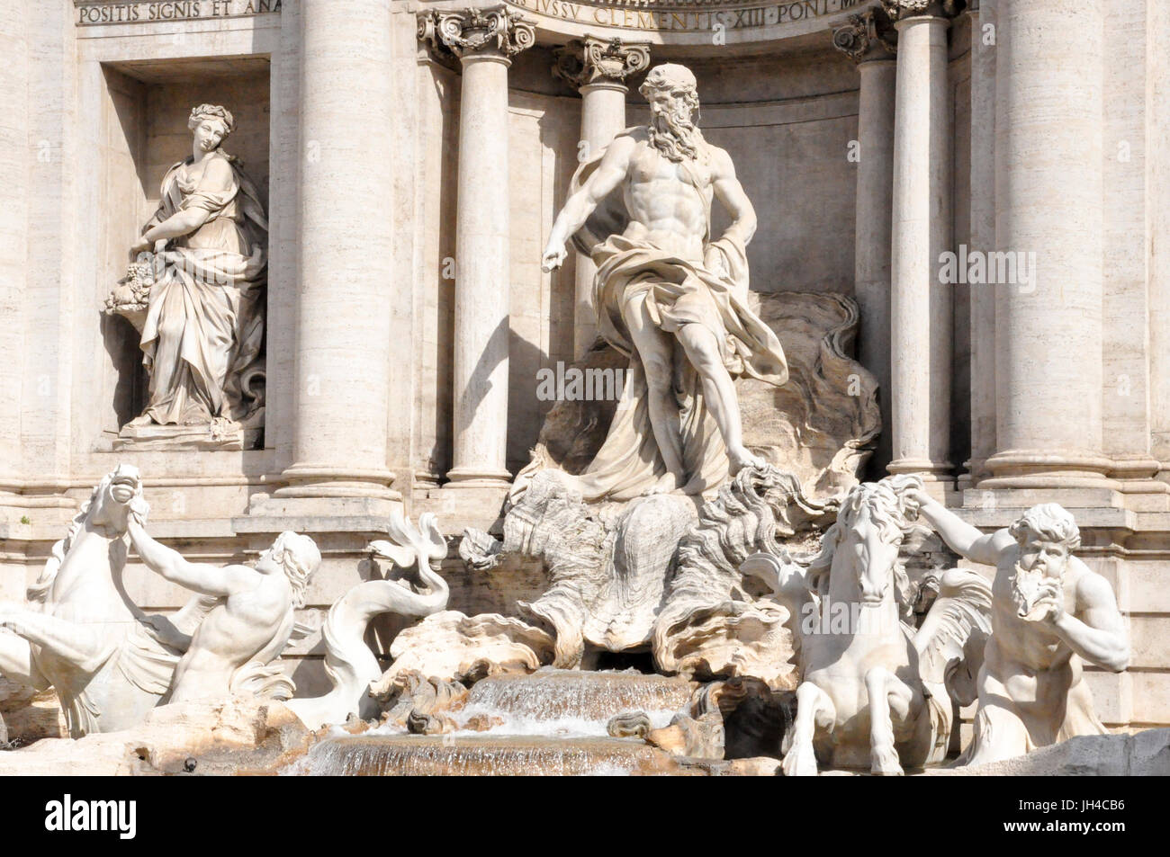 The statues of Ogenus and Abundance in the Trevi Fountain, central Rome ...
