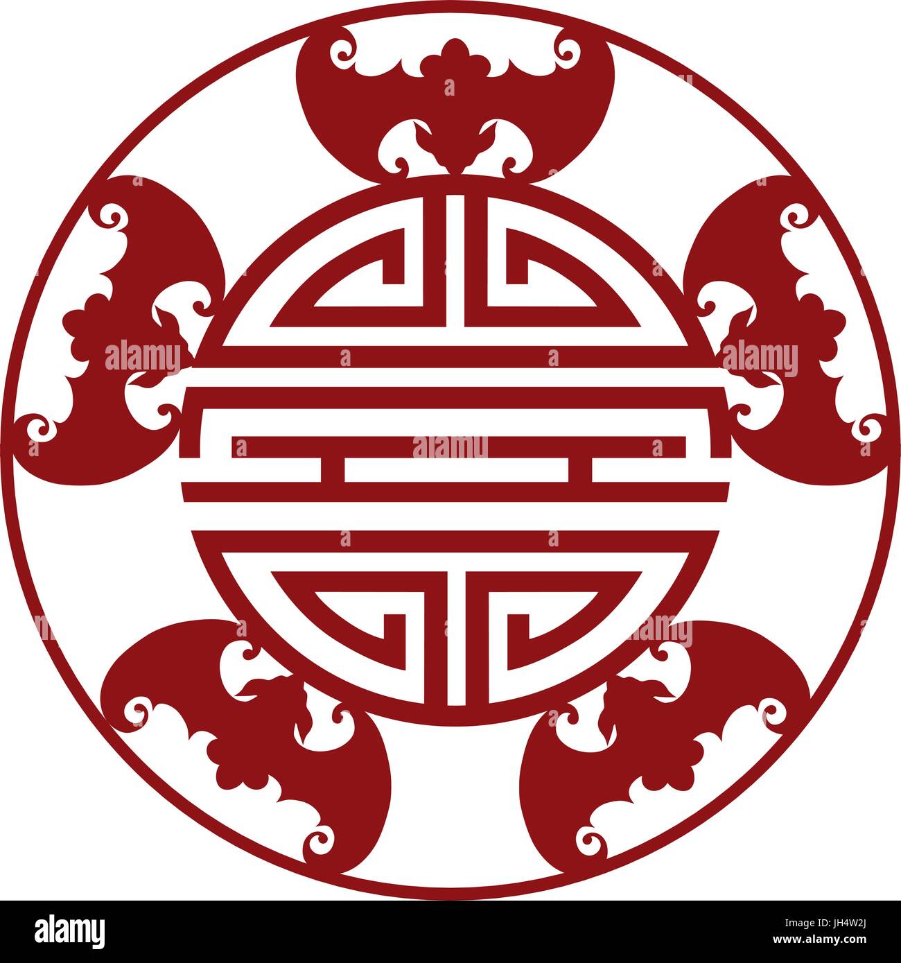 Chinese Longevity and Five Blessings Bats symbol character with border ...