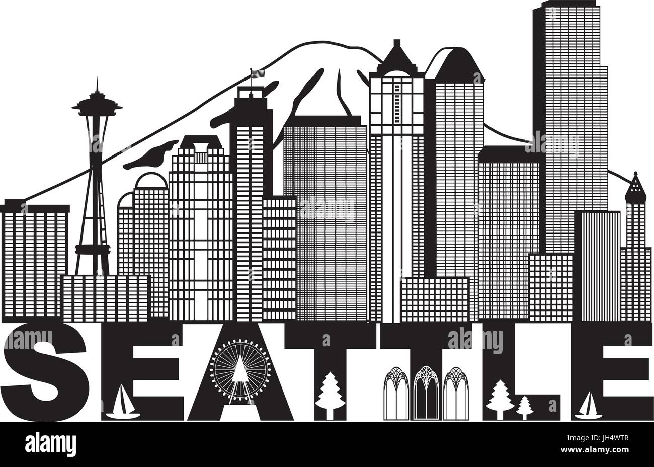 Seattle skyline silhouette Stock Vector Images - Alamy