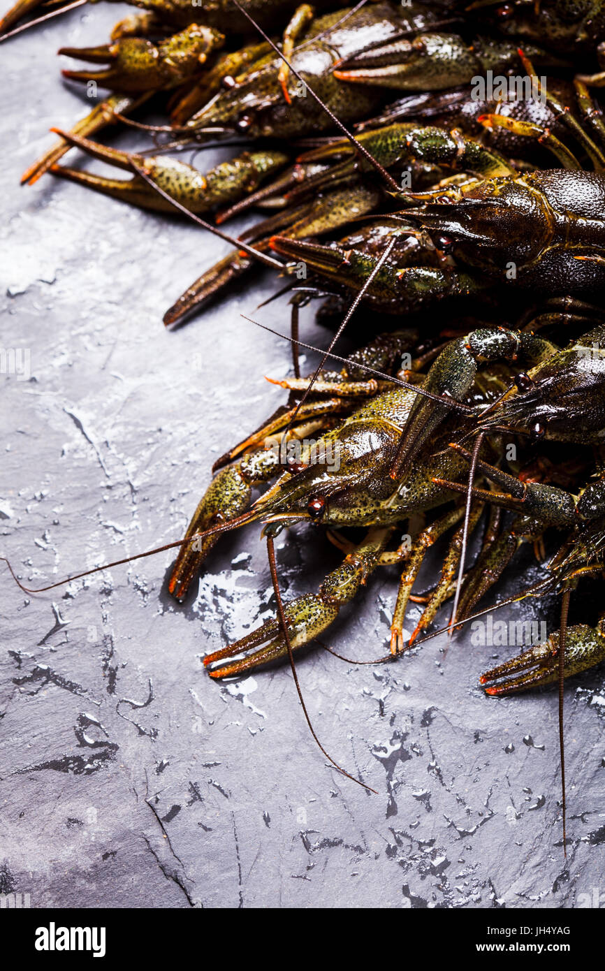 Group of fresh crayfish on the slate dark background Stock Photo - Alamy