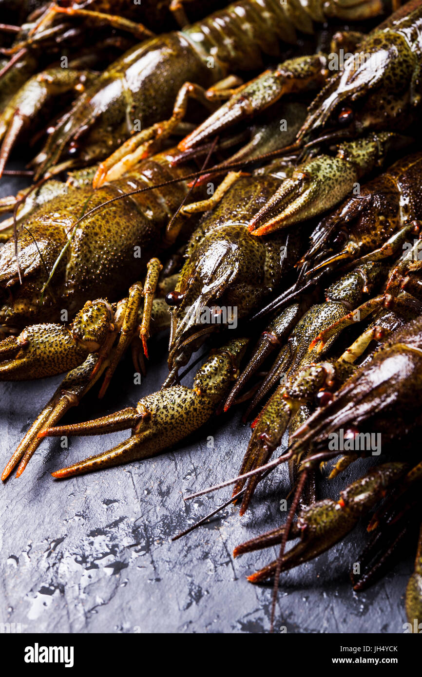 Group of fresh crayfish on the slate dark background Stock Photo - Alamy
