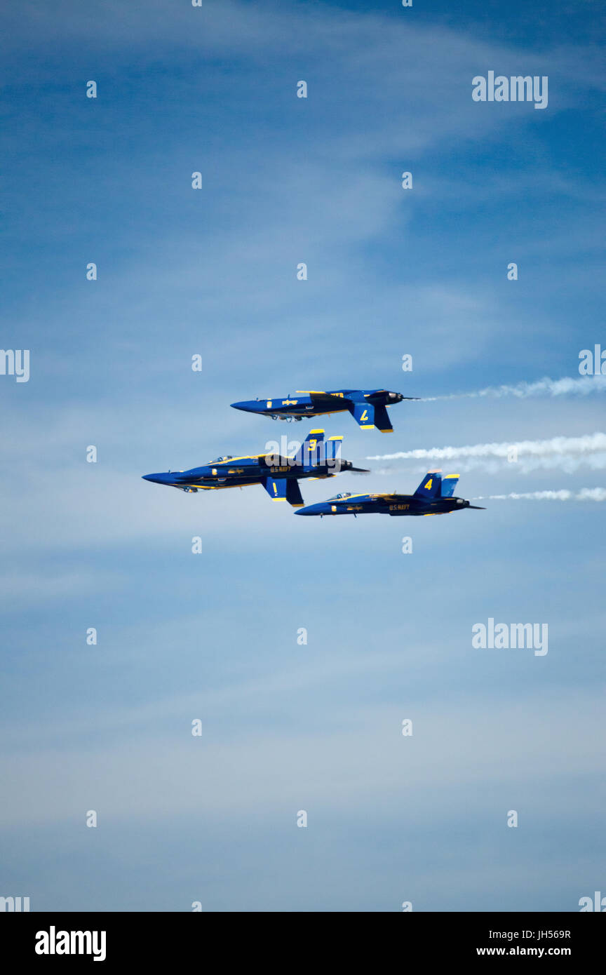 Three blue angel jets flying over their home base in Florida Stock ...