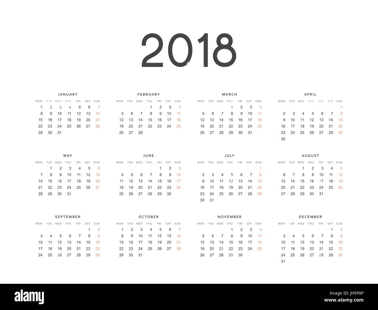 European calendar is a simple template for 2018 Stock Vector Image ...
