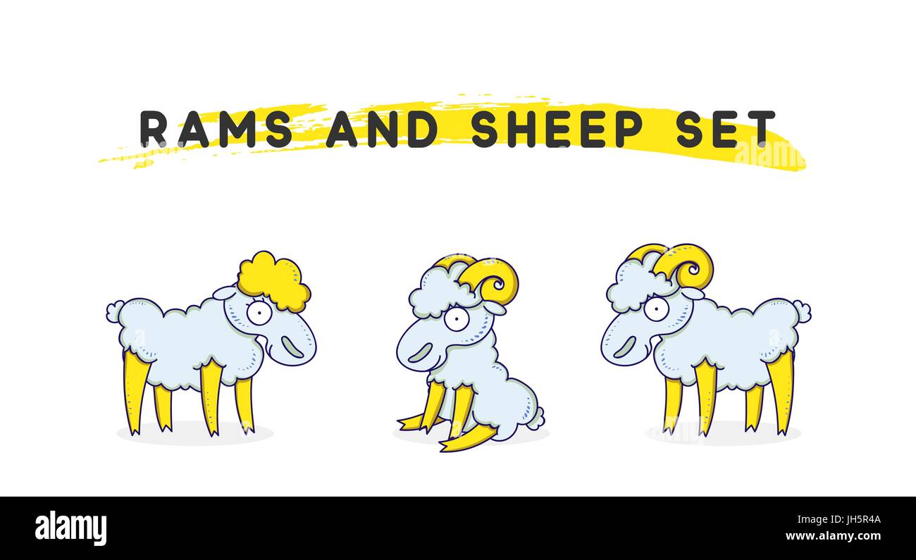 Rams amd sheep set linear style. Character animal Stock Vector Image ...