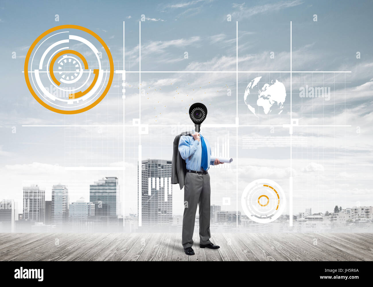 Concept of security and privacy protection with camera headed man Stock ...