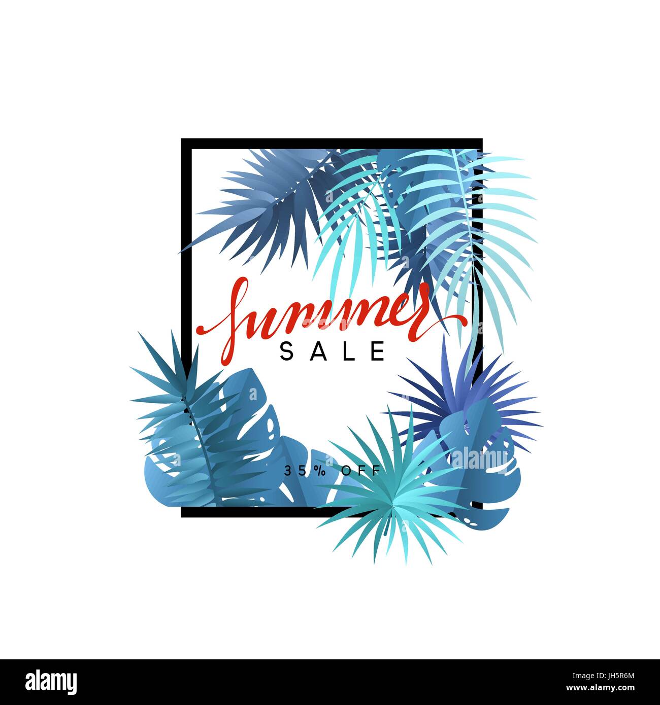 Summer design frame layout. Poster sale with palm branches Stock Vector ...