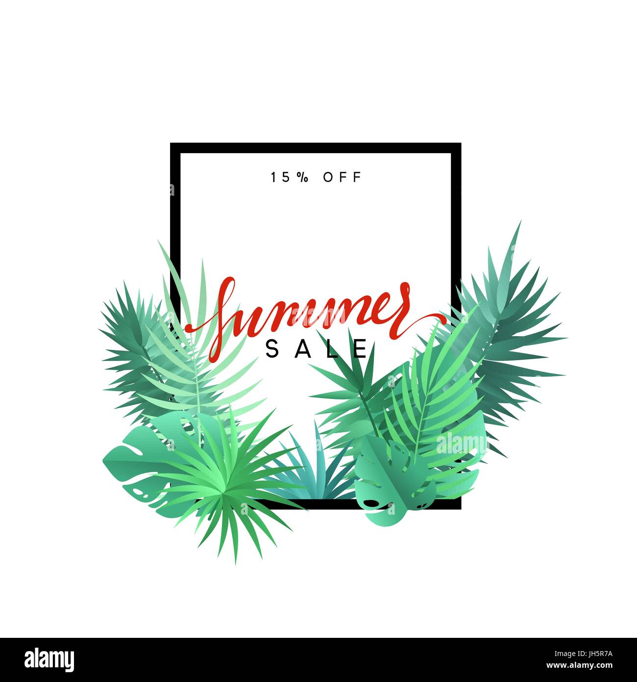 Summer design frame layout. Poster sale with palm branches Stock Vector ...