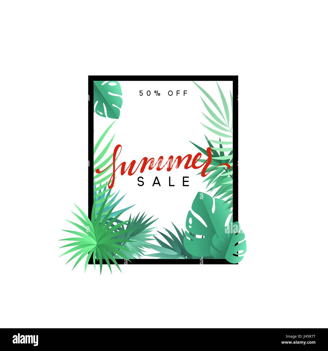 Summer design frame layout. Poster sale with palm branches Stock Vector ...