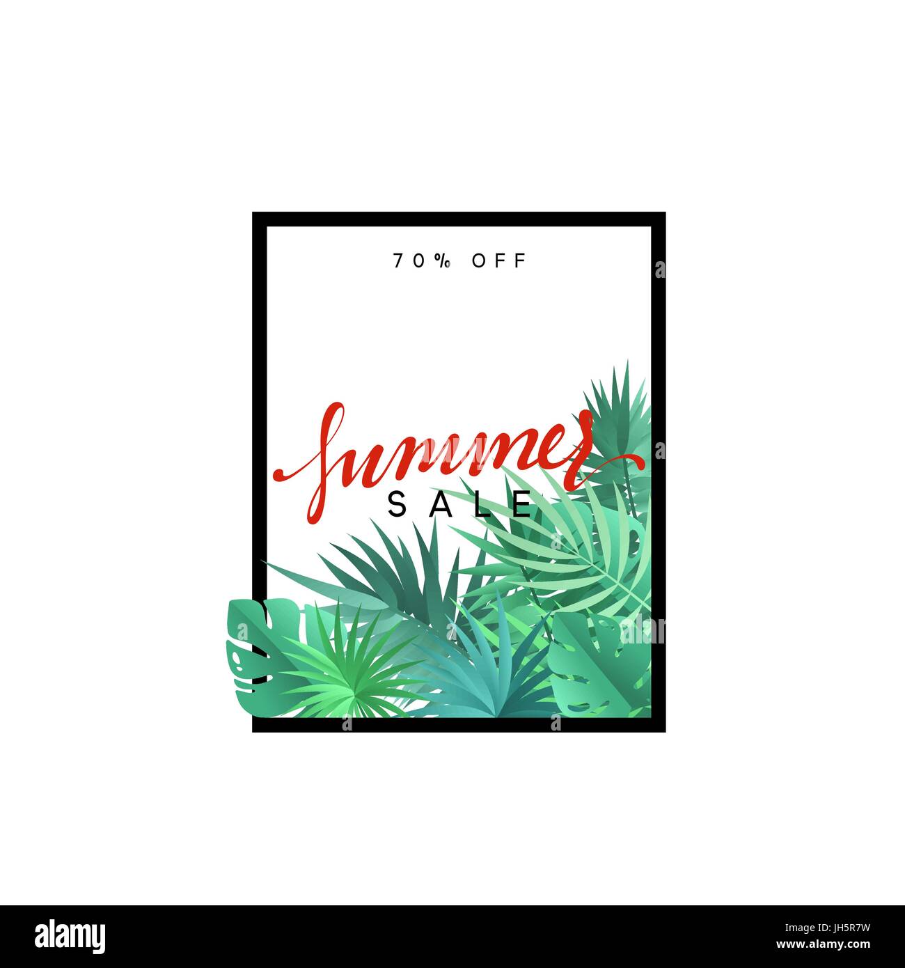 Summer design frame layout. Poster sale with palm branches Stock Vector ...