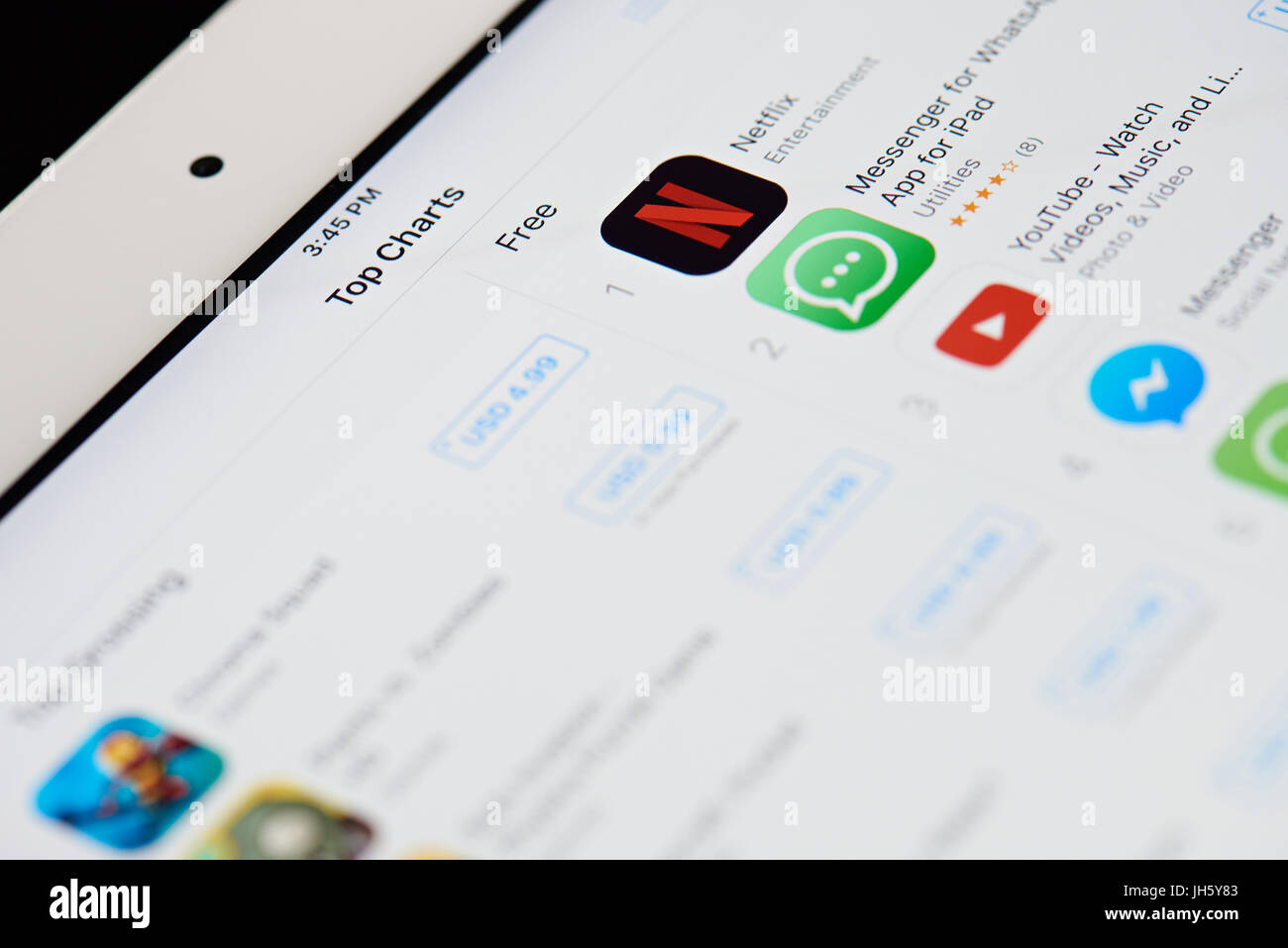 New york, USA - July 11, 2017: Ios app store menu on screen of tablet ...