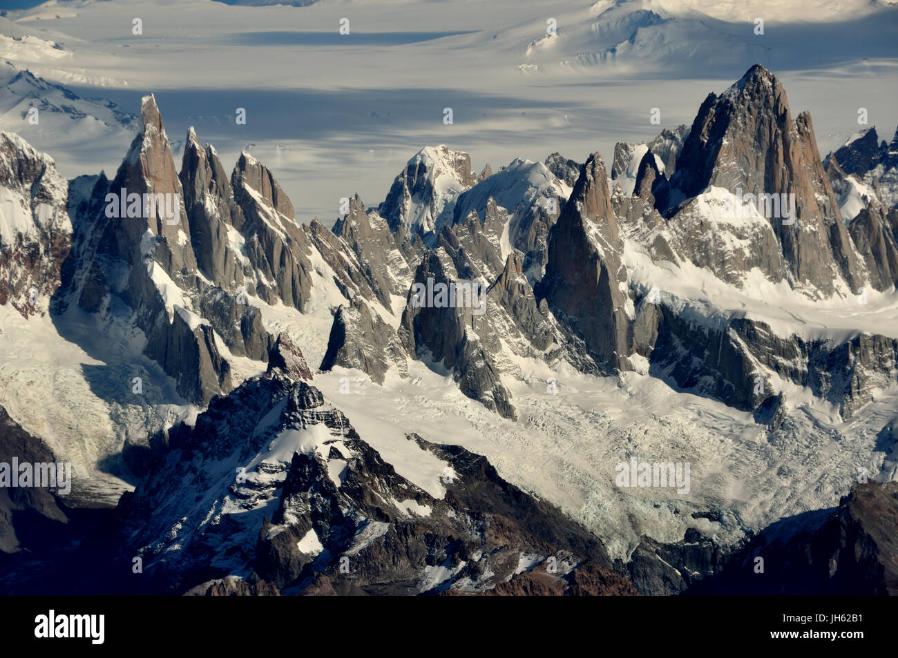 Aerial view of cerro fitz roy and cerro torre and the southern ...