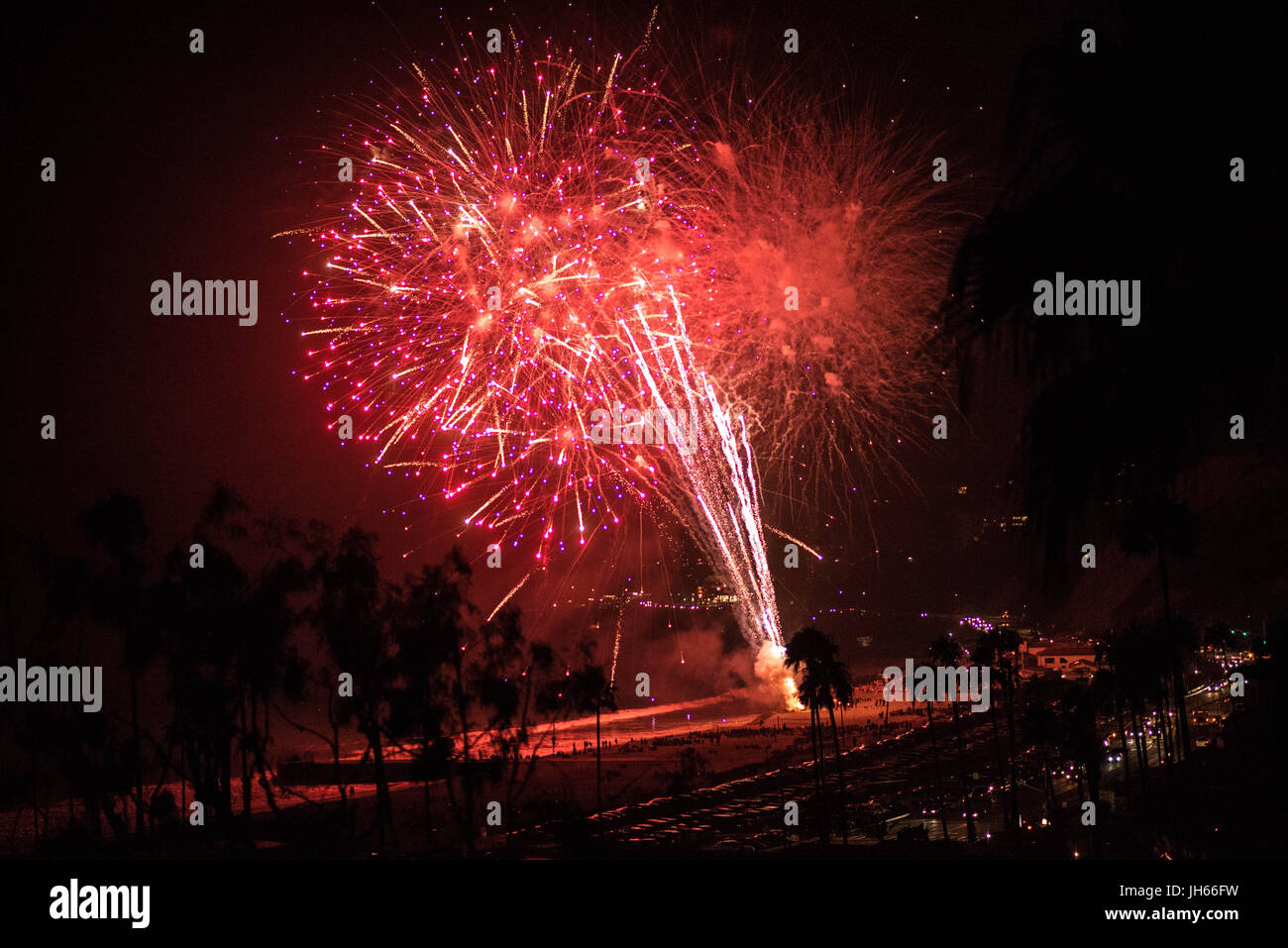 Fireworks off the beach in Malibu Stock Photo - Alamy