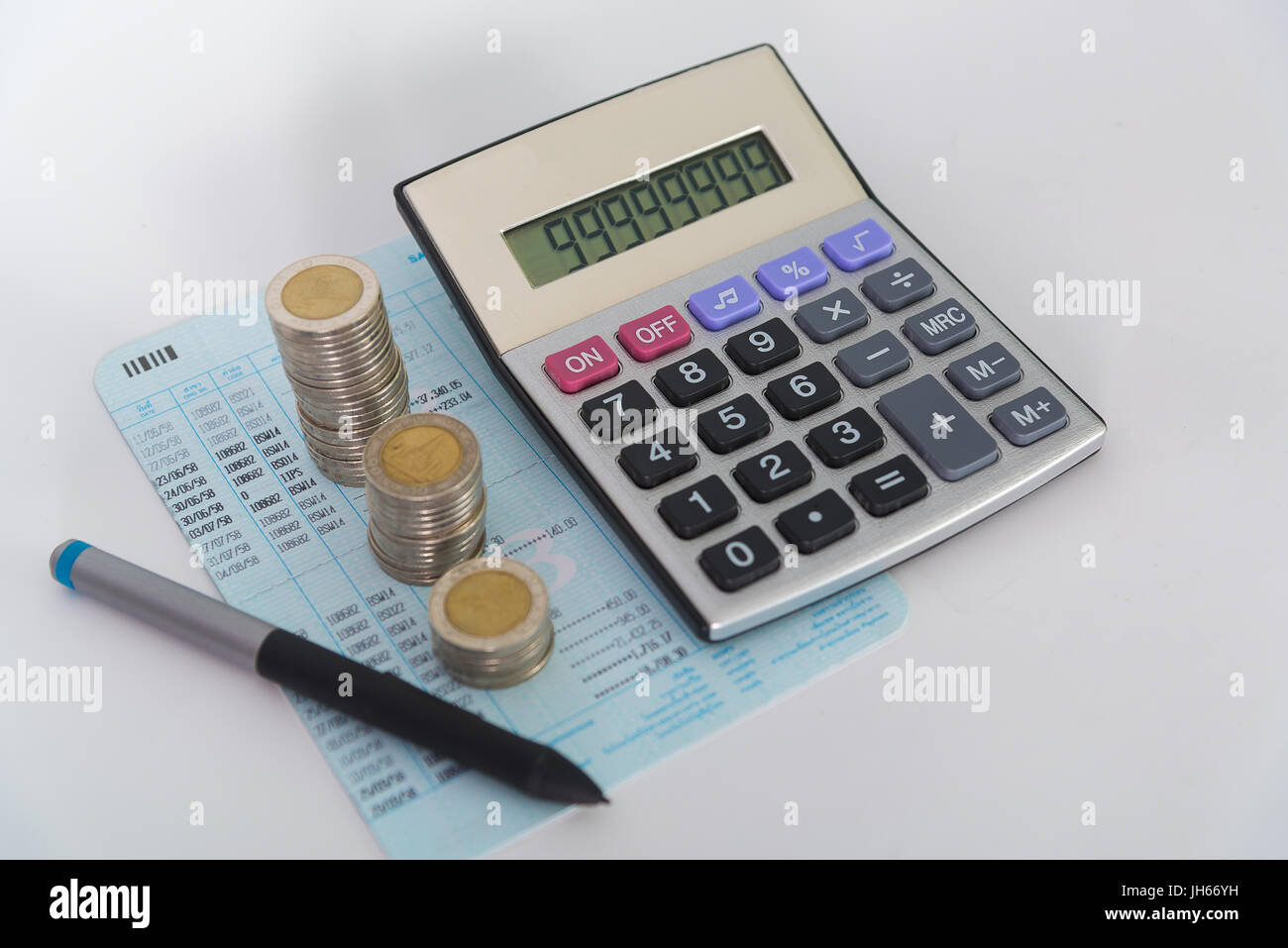 Savings, increasing columns of coins, piles of coins arranged as a ...