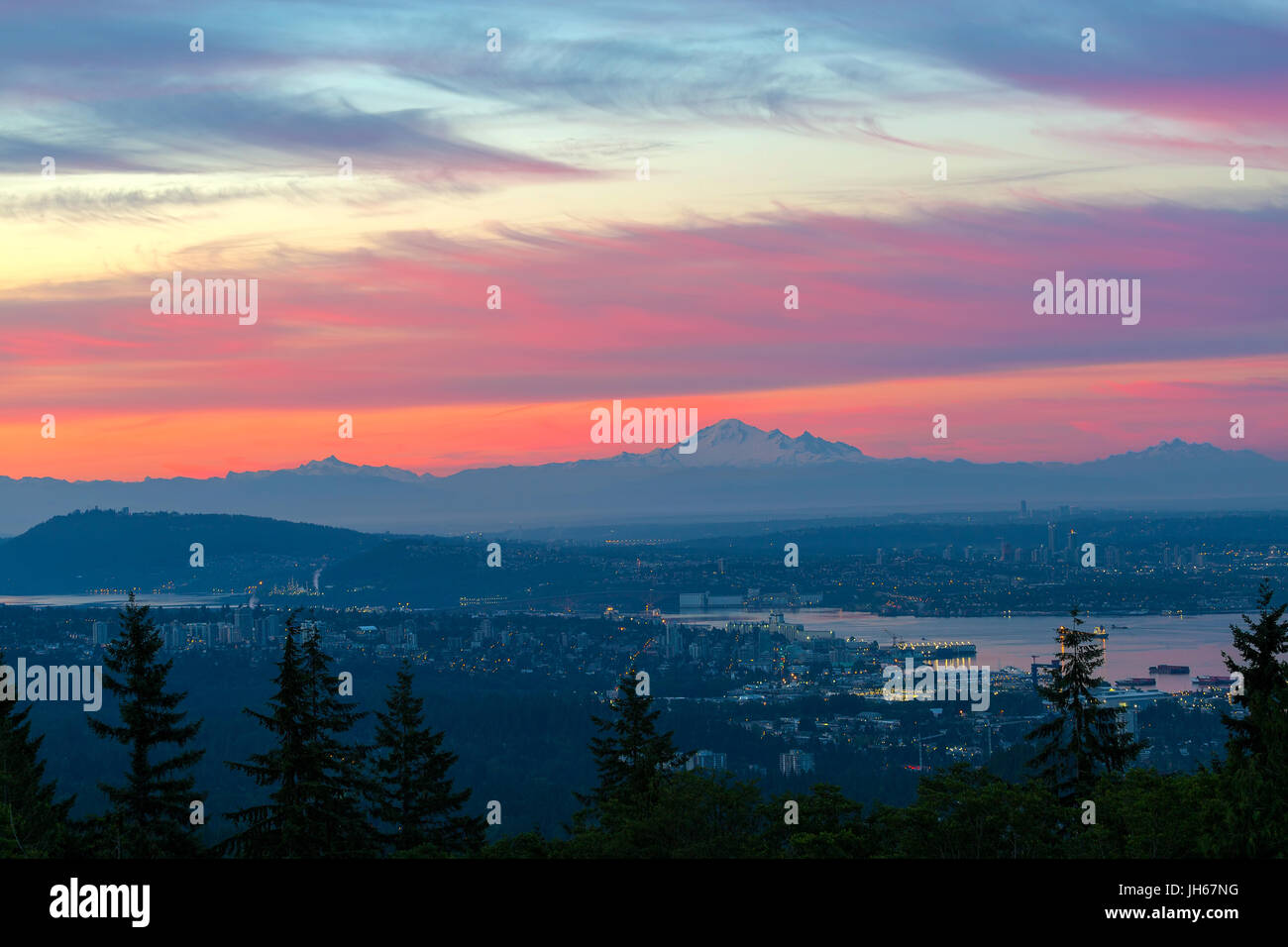 Vancouver British Columbia Canada cityscape with Cascade mountain range ...