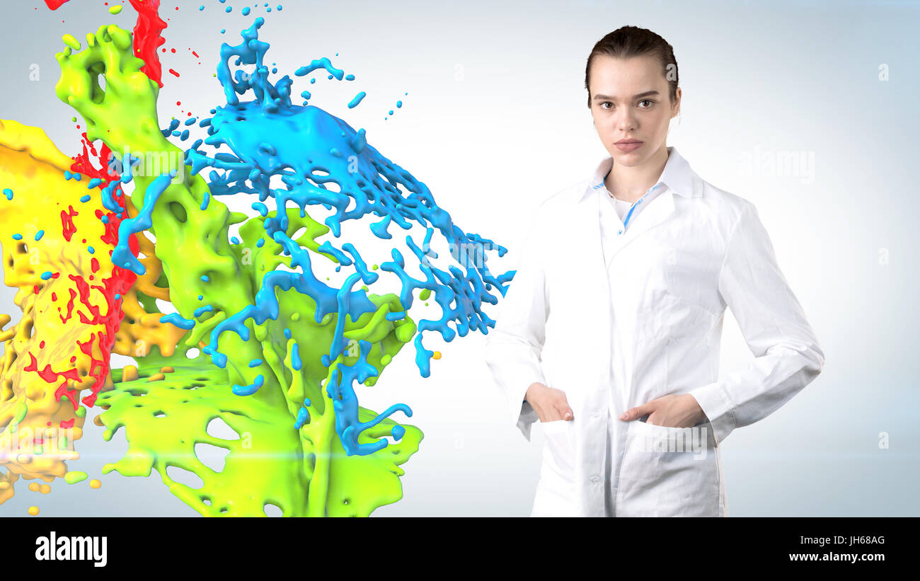 Beautiful medical woman doctor in uniform. Studio painted background ...