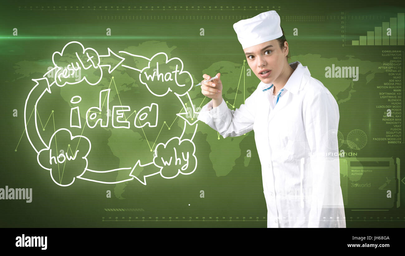 Beautiful medical woman doctor in uniform. Studio painted background ...