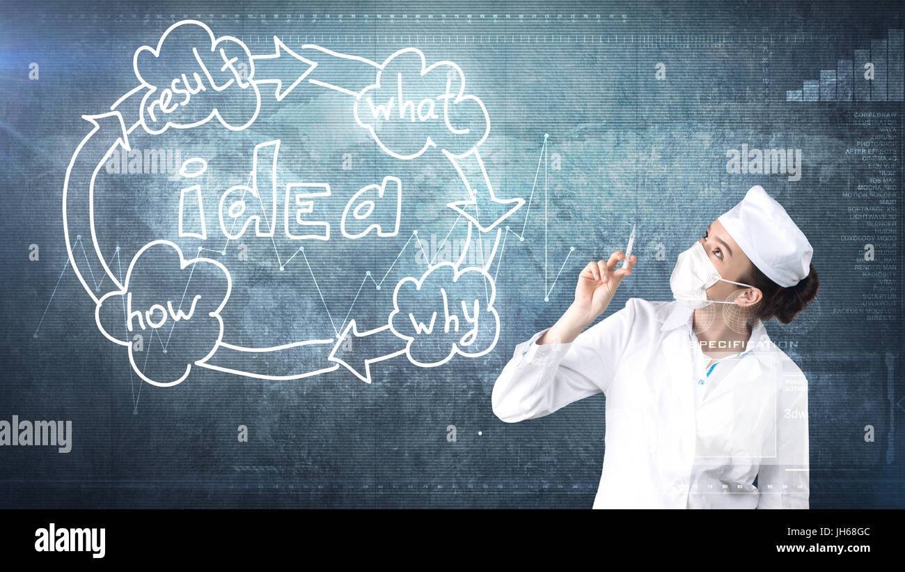 Beautiful medical woman doctor in uniform. Studio painted background ...