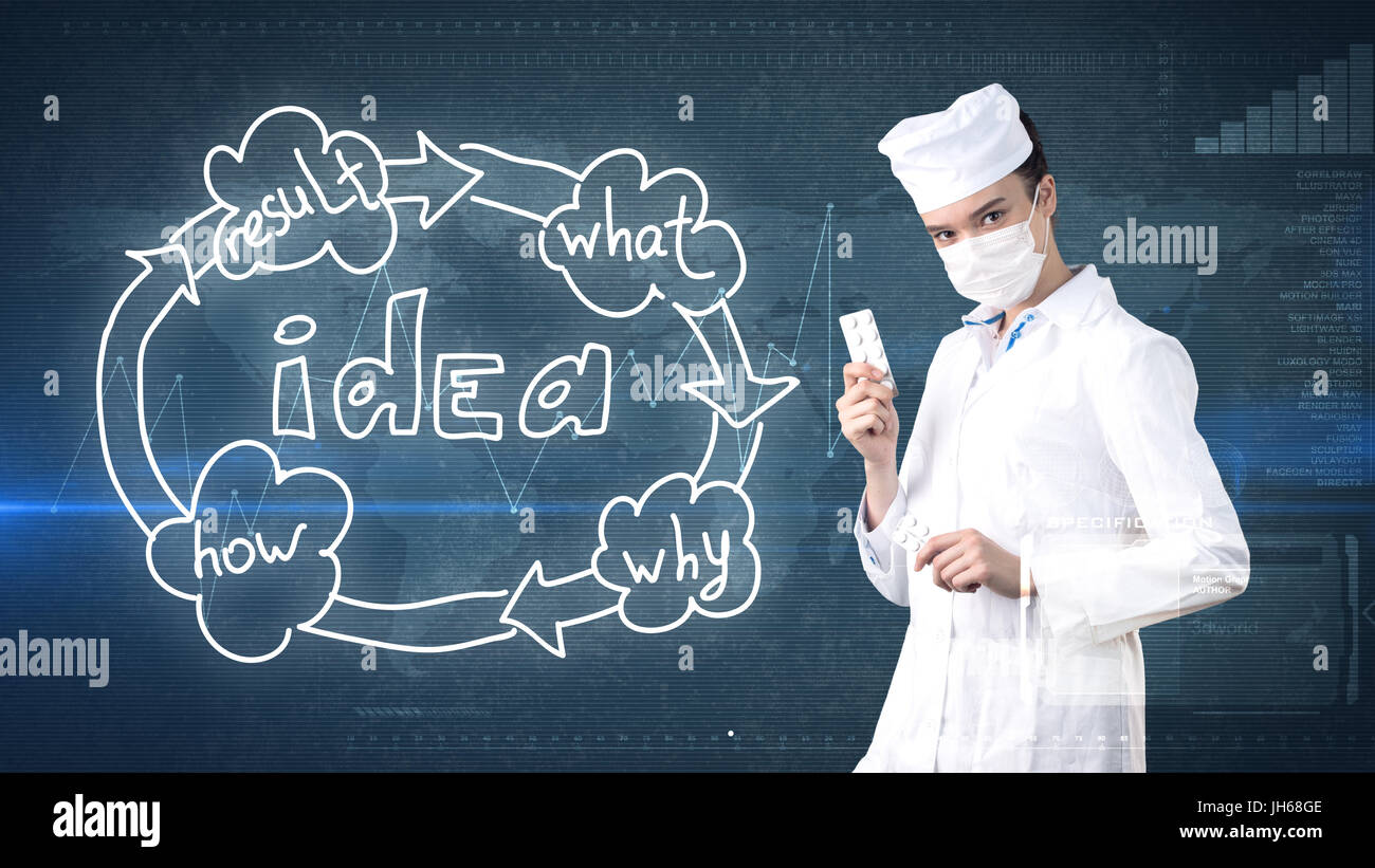 Beautiful medical woman doctor in uniform. Studio painted background ...