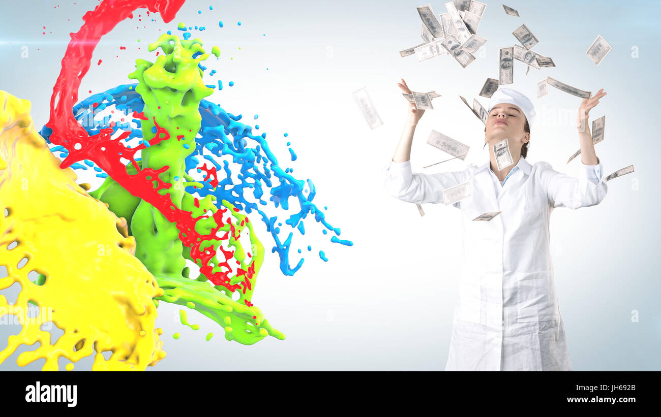 Beautiful medical woman doctor in uniform. Studio painted background ...