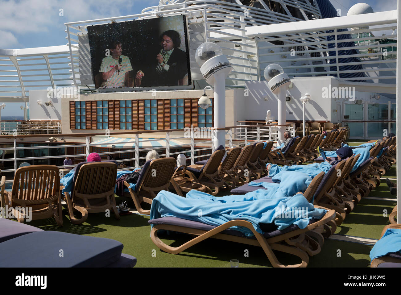 A view of the sea screen above the swimming pool on P&O cruises ship ...