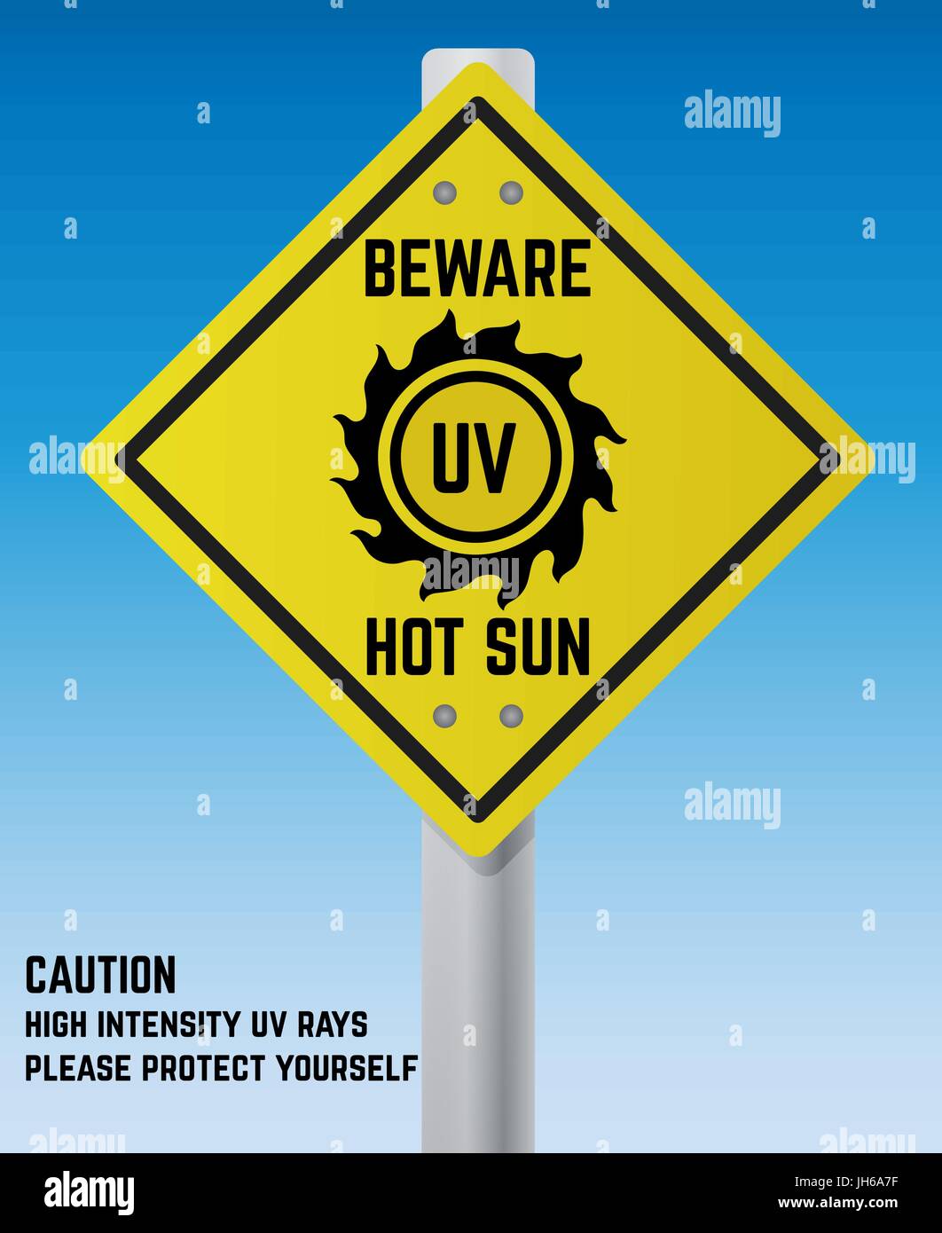 Road warning sign about sun uv radiation, color vector illustration ...