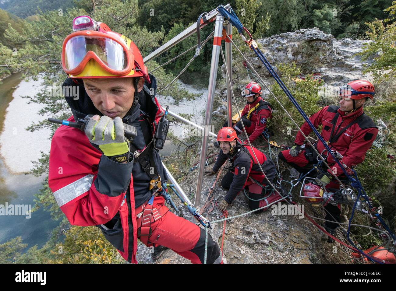 FIREFIGHTERS IN DANGEROUS PLACES Stock Photo - Alamy