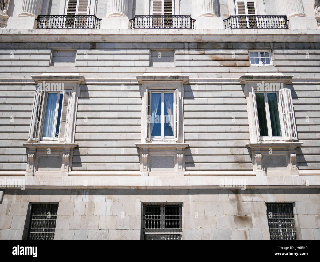 Windows and wall from part of Palacio Real de Madrid or Royal Palace of ...
