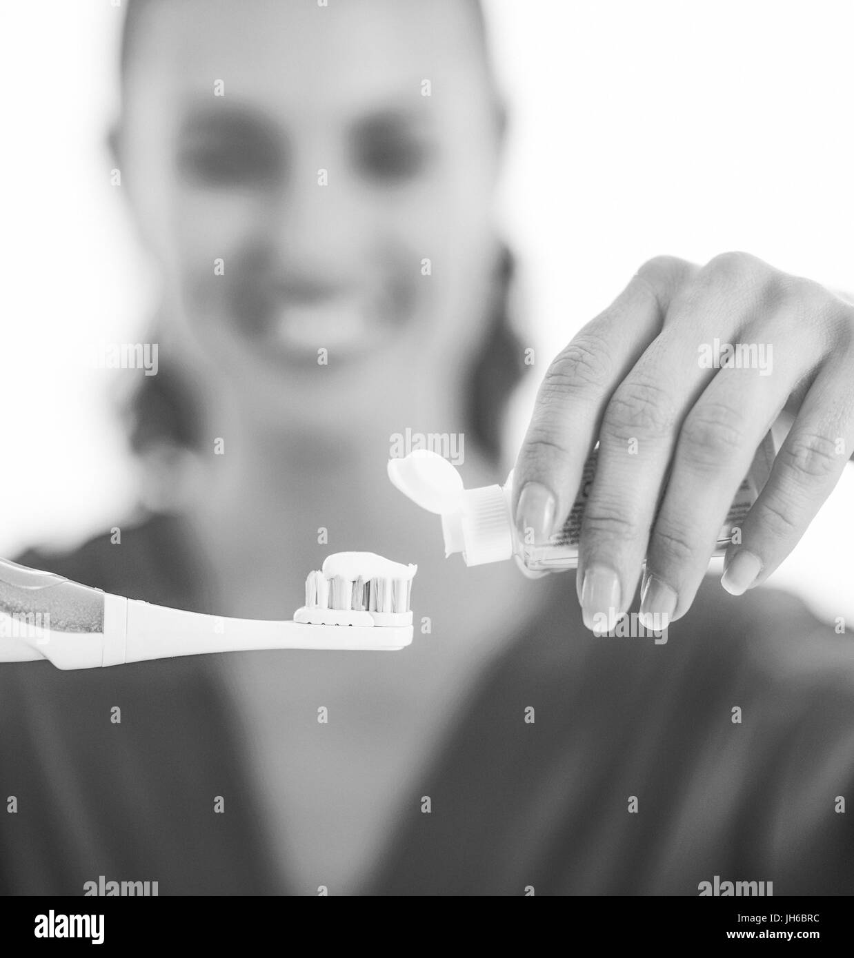 Toothbrush toothpaste on dental Black and White Stock Photos & Images ...