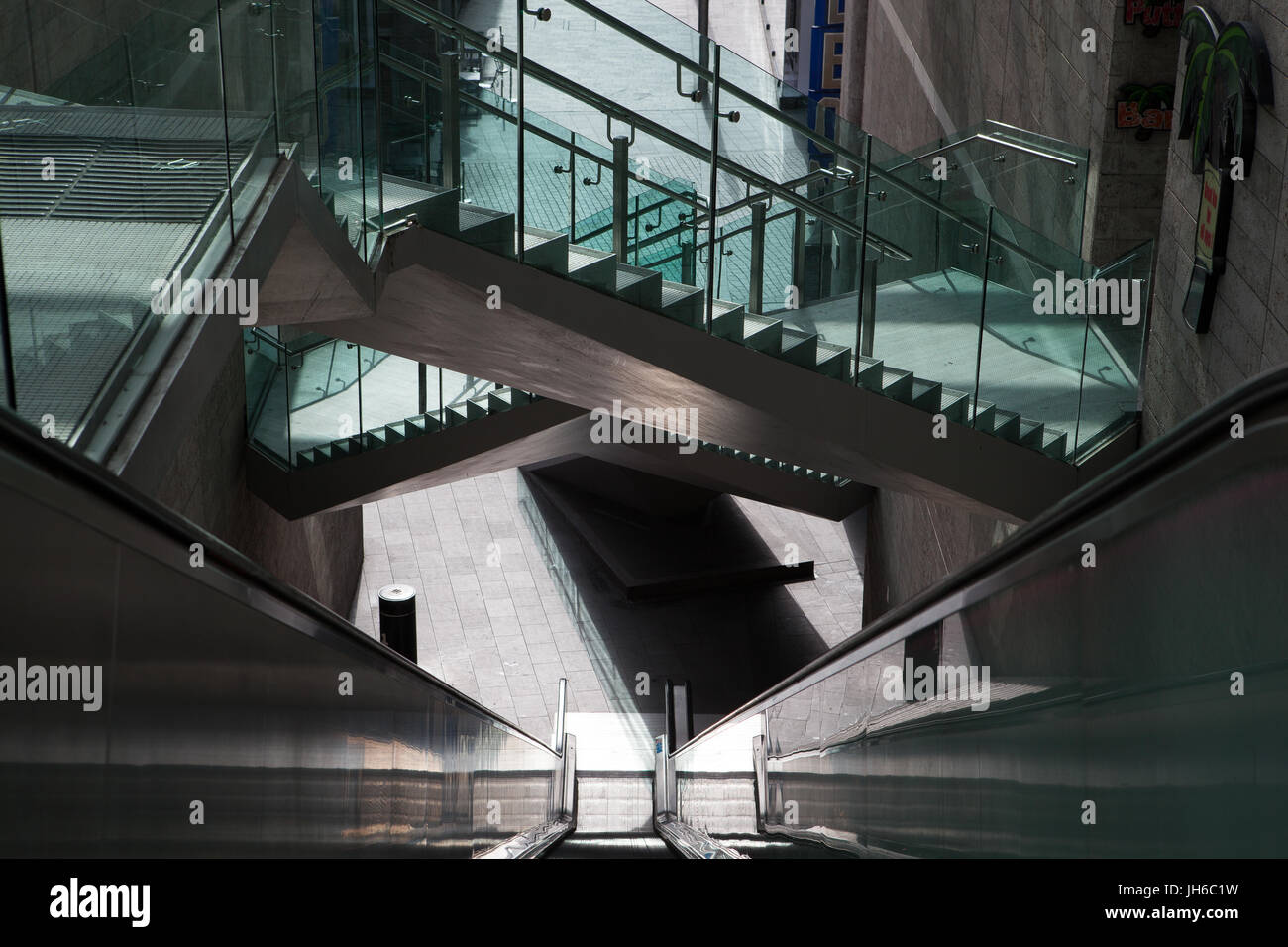 Stunning view of the Zig Zag Staircase and a escalator at the Shopping ...