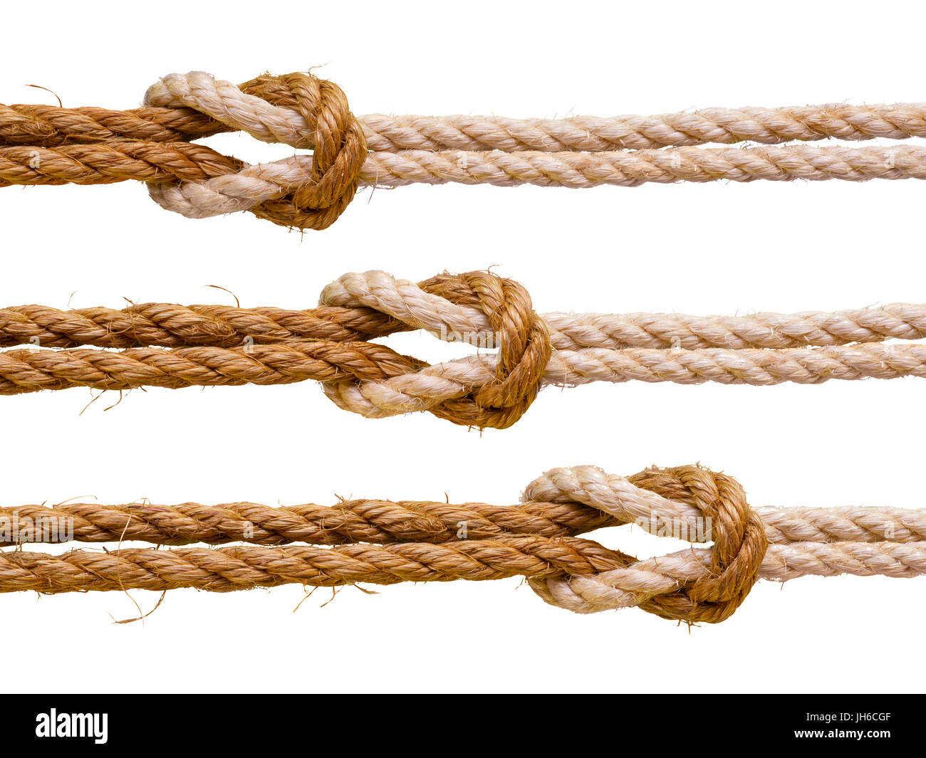 Three reef knots. Set of ropes isolated on white Stock Photo - Alamy