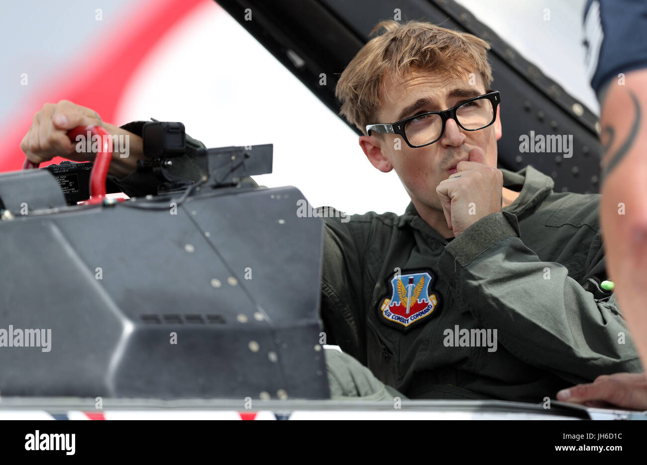 Tom Fletcher arrives at RAF Fairford in a Thunderbirds F16, part of the ...