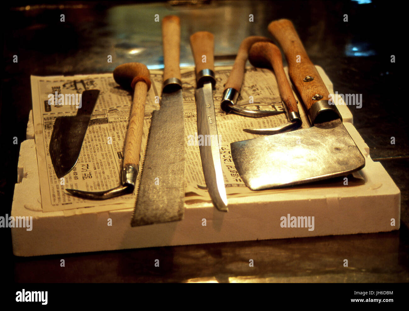Fishmonger's tools at Tsukiji fish market in Tokyo Stock Photo - Alamy