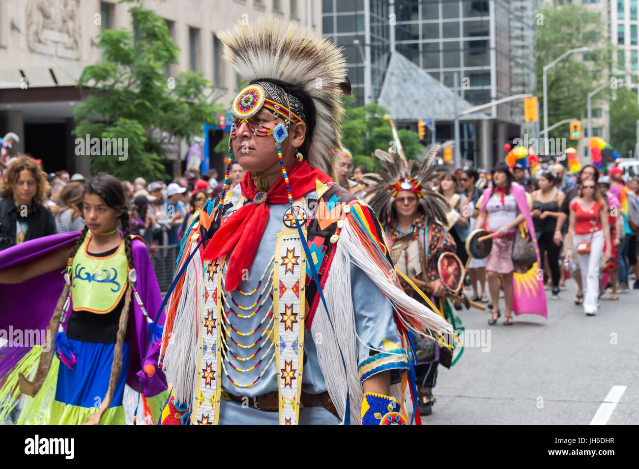 Toronto, Canada - 25 June 2017: First Nations people attend Toronto Gay ...
