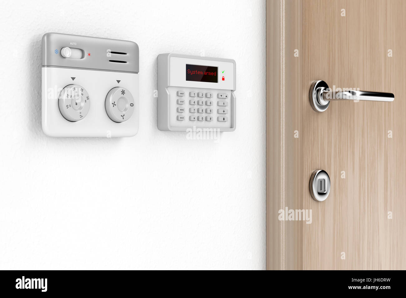 Room temperature and alarm control panels Stock Photo - Alamy