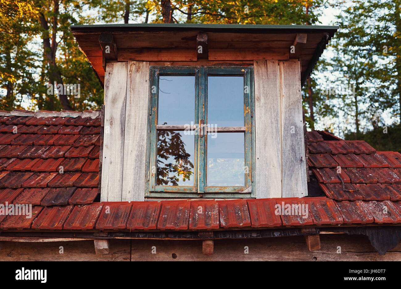 Exterior detail of an old wooden house, window closeup Stock Photo - Alamy