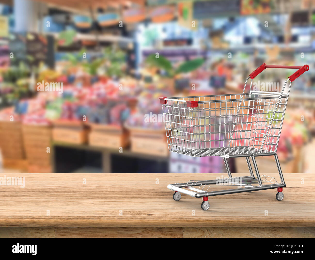 3d rendering shopping cart with supermarket background Stock Photo - Alamy