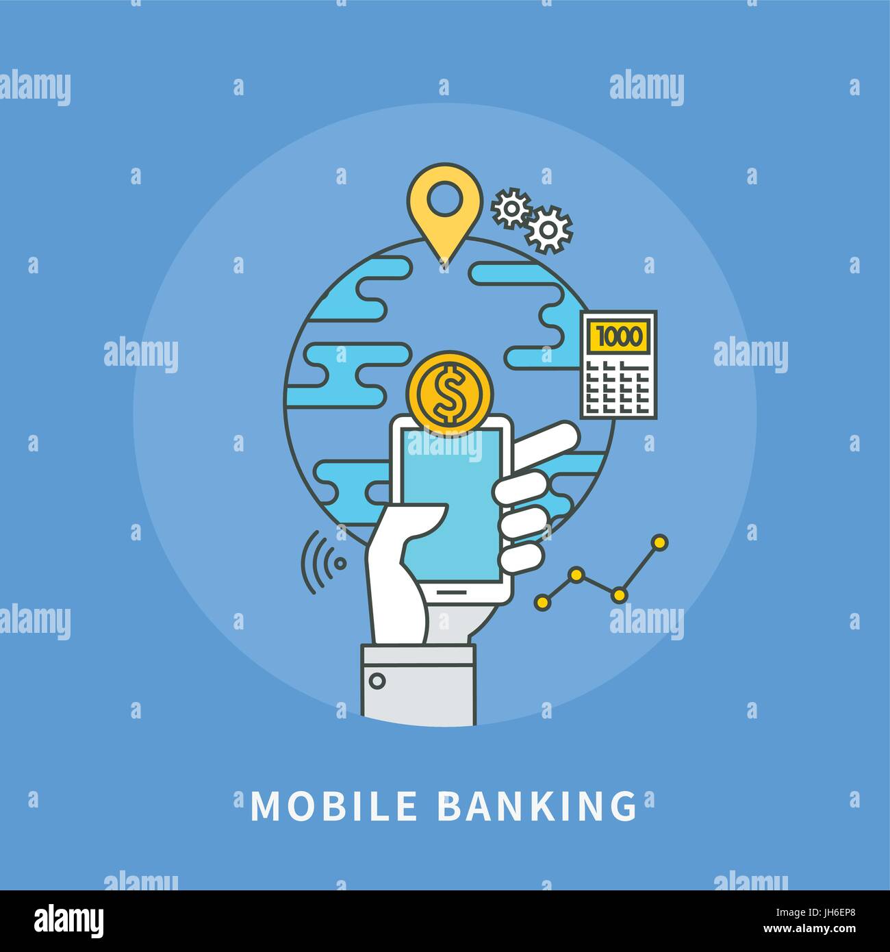 circle line flat design of mobile banking, modern vector illustration ...