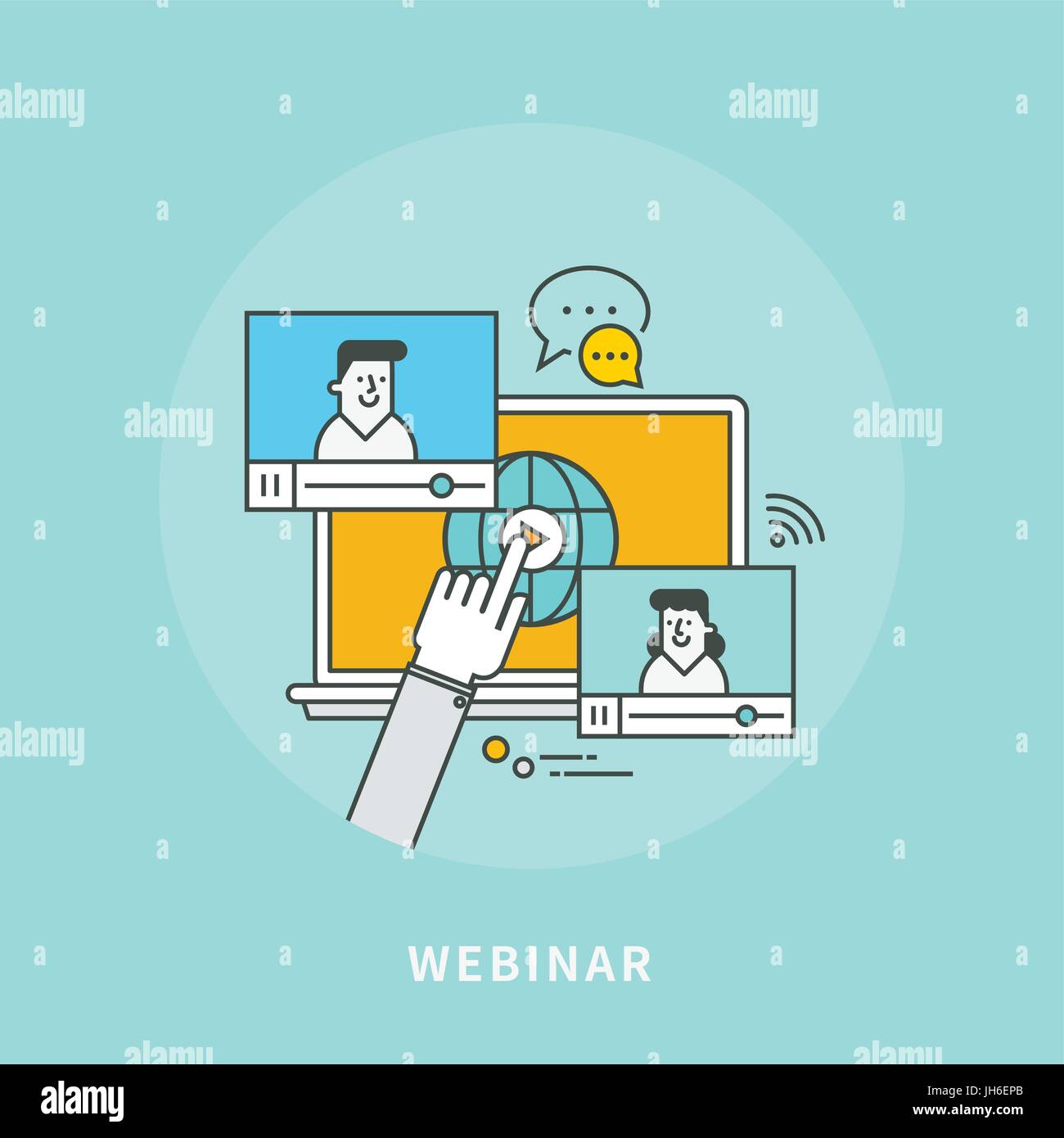 circle color line flat design of webinar, modern vector illustration ...