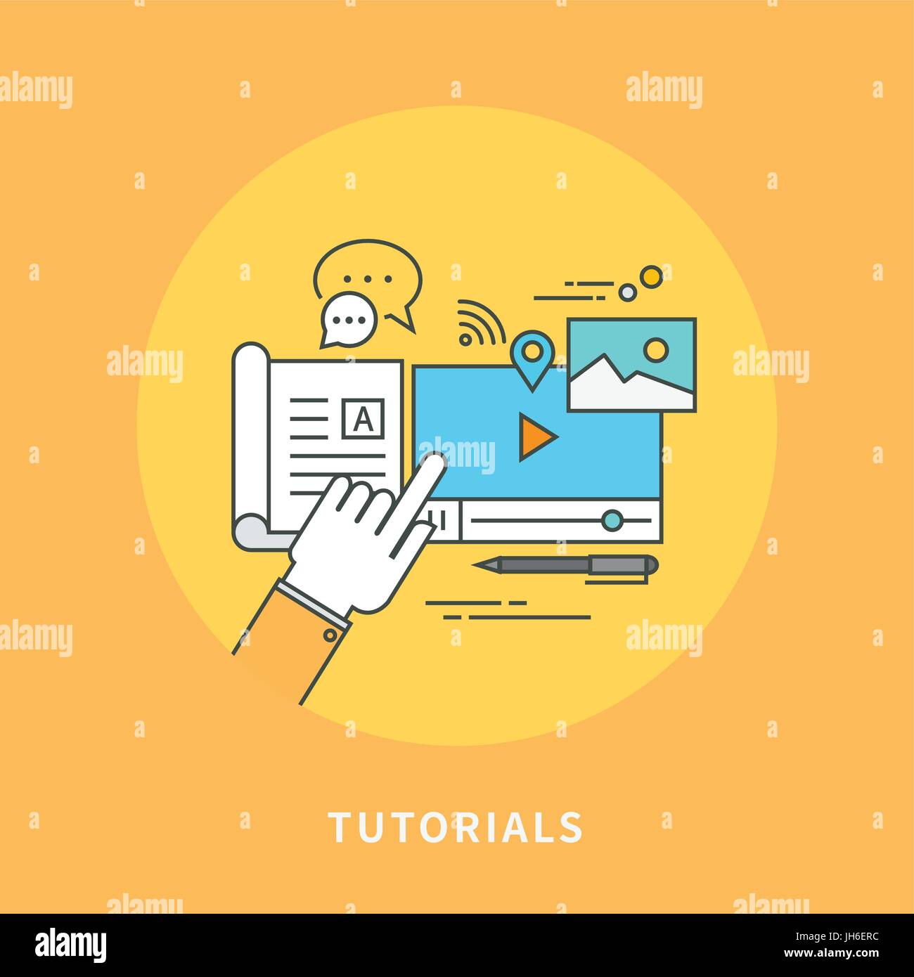 circle color line flat design of tutorial, modern vector illustration ...