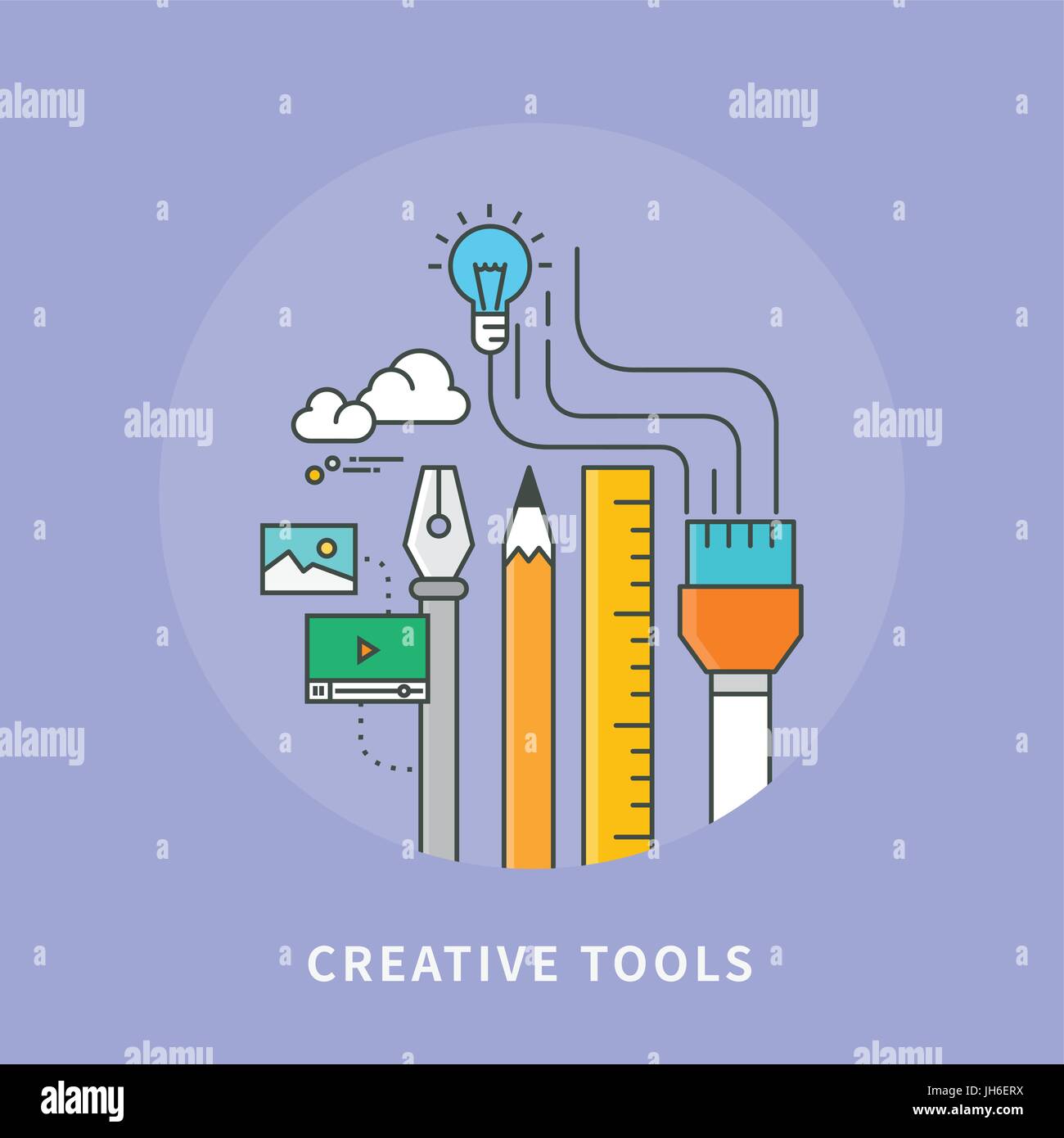 circle color line flat design of creative tools, modern vector ...