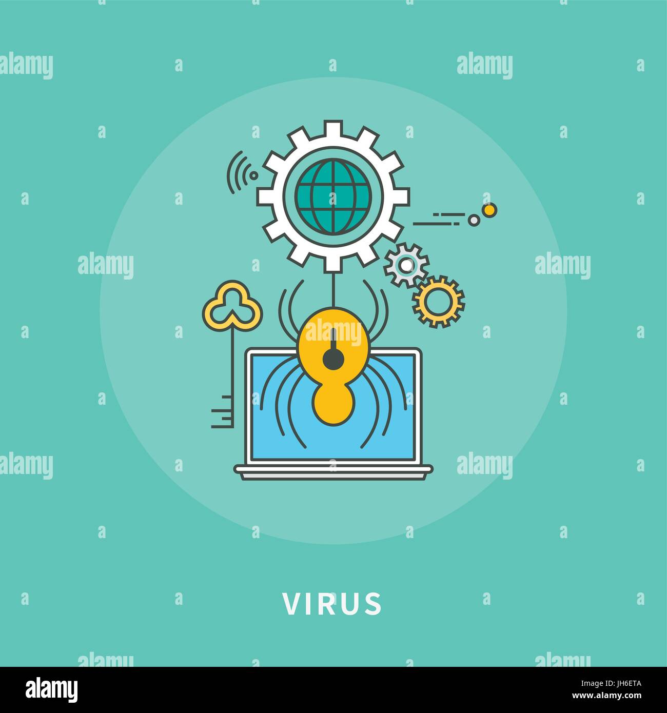 circle color line flat design of computer virus, modern vector ...