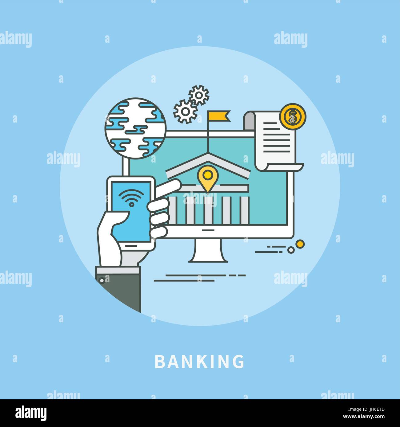 circle color line flat design of internet banking, modern vector ...